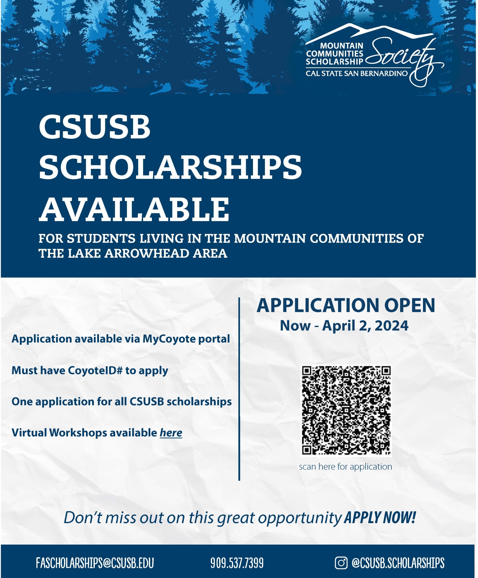 CSUSB Mountain Communities students encouraged to apply for scholarship ...